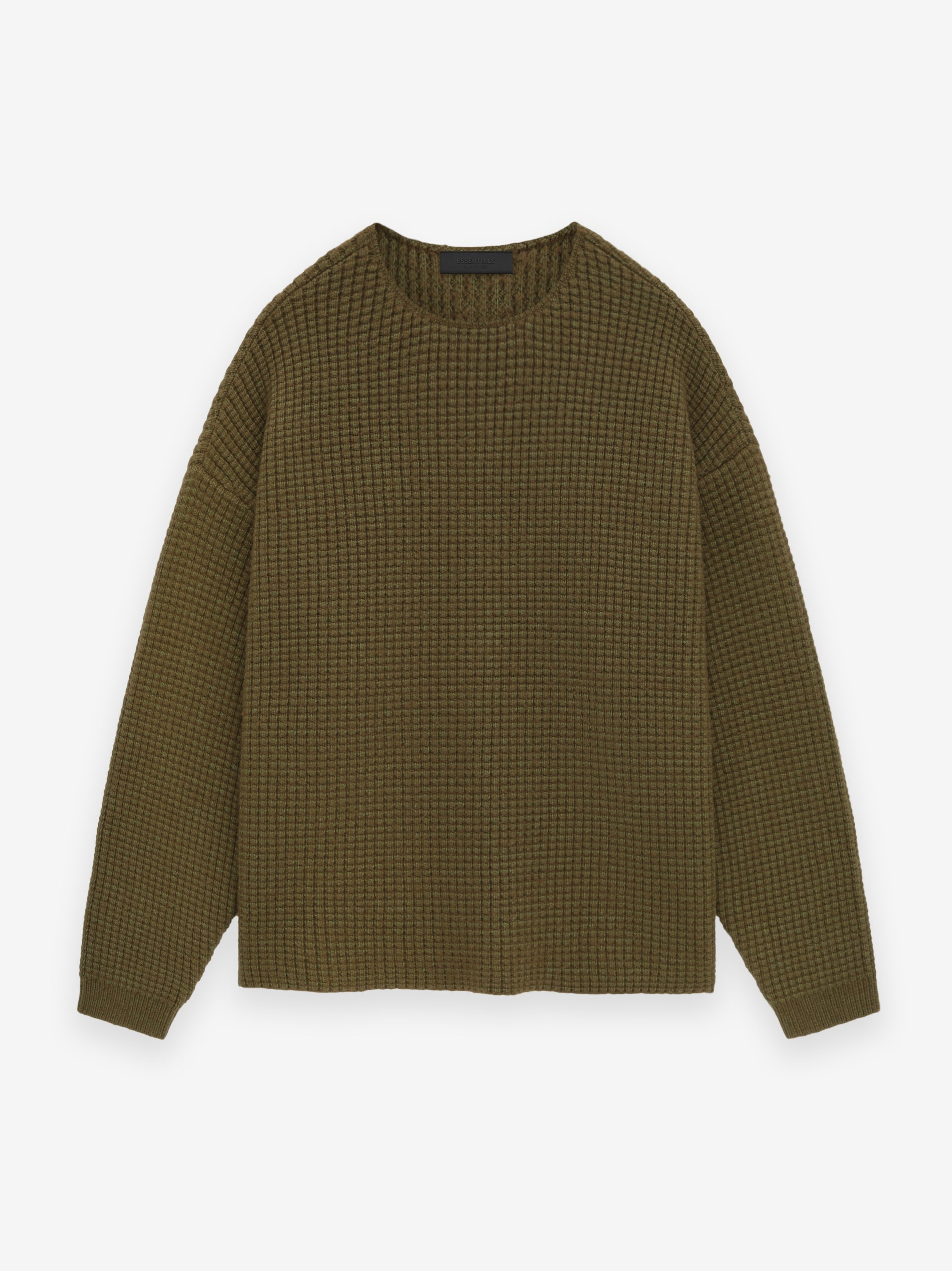 Heavy Waffle Crewneck Sweater - Olive | ESSENTIALS | Fear of God